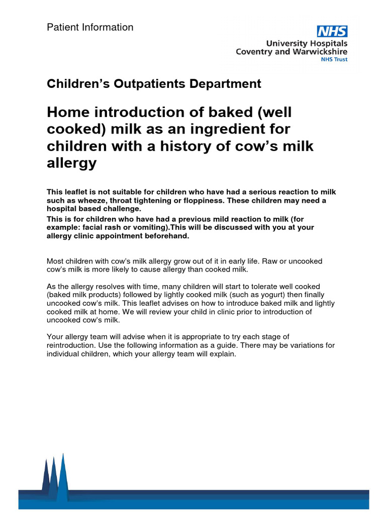 Home Introduction of Baked Milk For Children With Allergy (2315) | PDF ...
