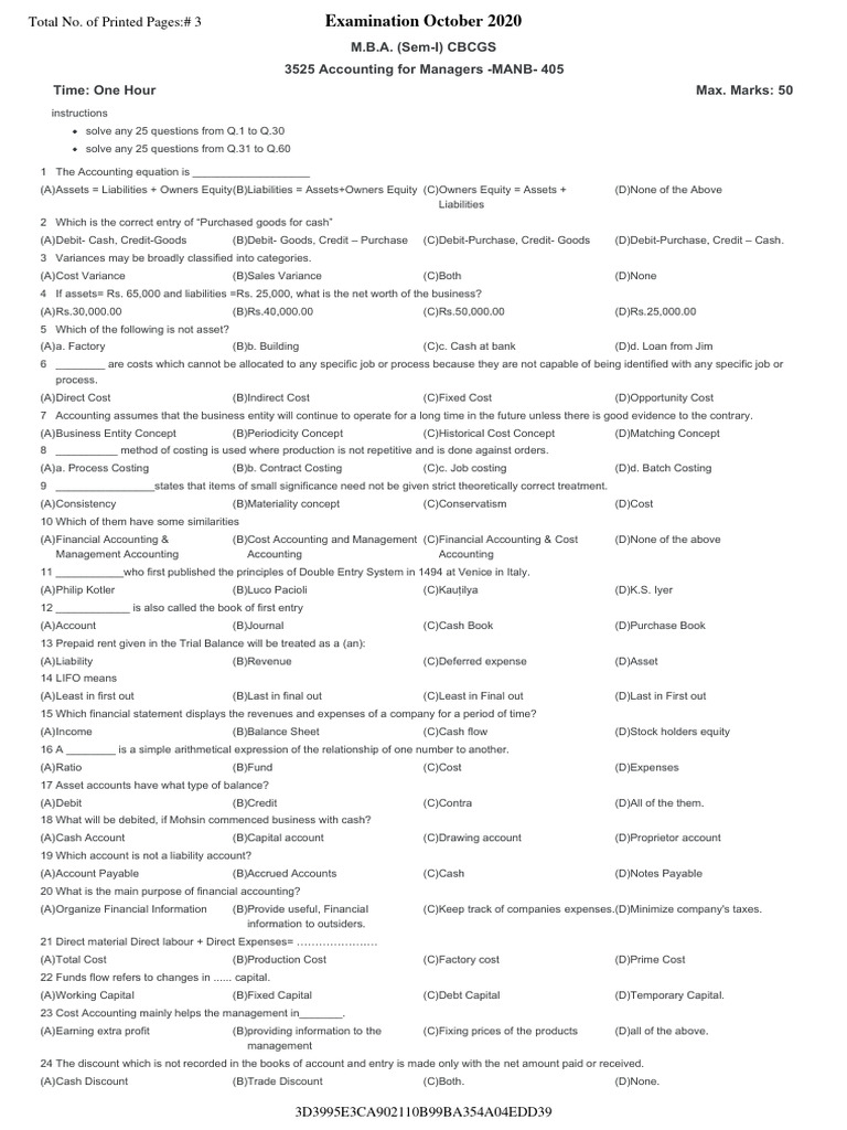 MBA (AFM Question Paper) | PDF | Debits And Credits | Balance Sheet