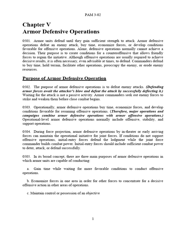 Chapter V Armor Defensive Operation | PDF | Tanks | Armoured Warfare