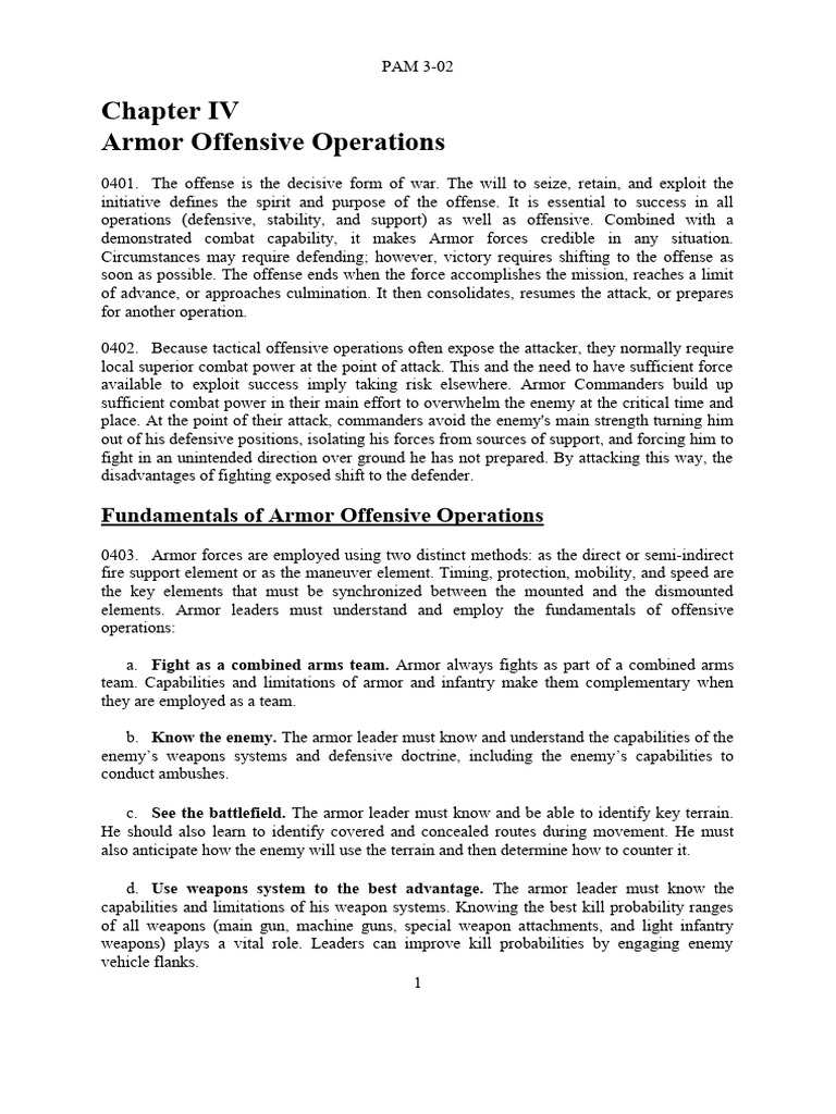 Chapter IV Armor Offensive Operation | PDF | Tanks | Maneuver Warfare