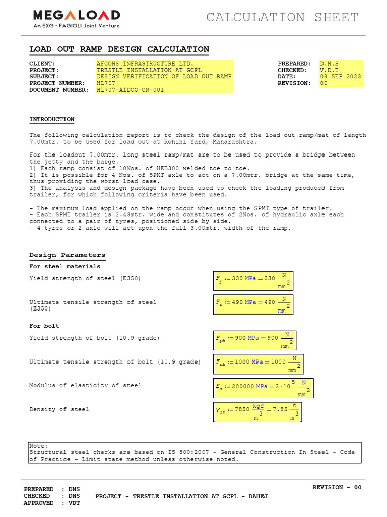 Hl707 Adicg CR 001 r0 (Load Out Ramp) | PDF | Strength Of Materials | Bending