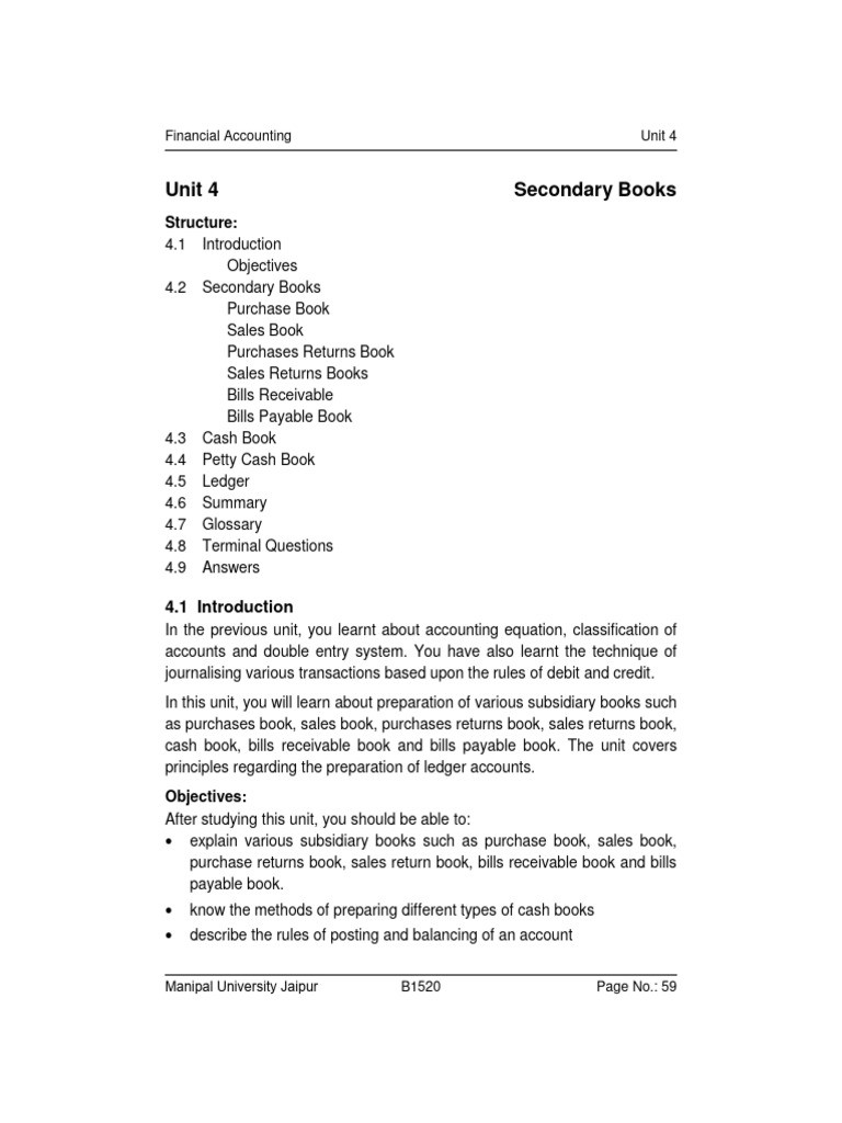 Unit 4-Secondary Books | PDF | Debits And Credits | Accounts Payable