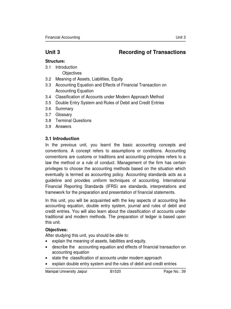 Unit 3-Recording of Transaction | PDF | Debits And Credits | Expense
