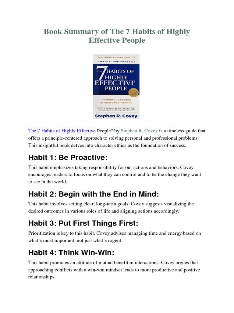 Book Summary of The 7 Habits of Highly Effective People | PDF