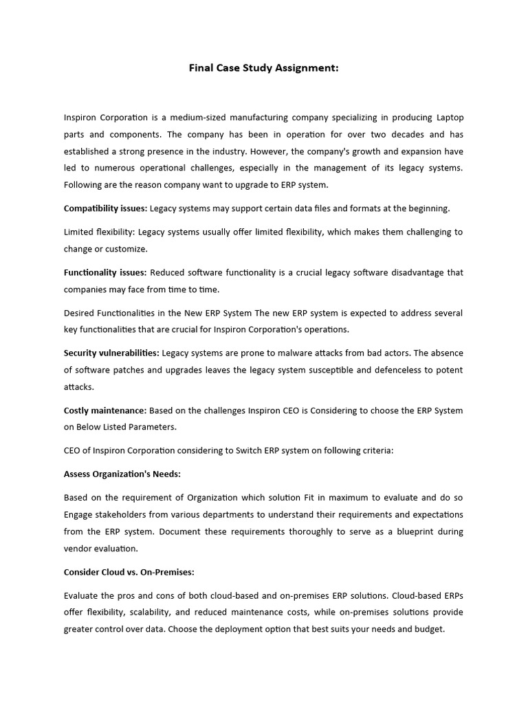 Final Case Study Assignment | PDF | Enterprise Resource Planning | Cloud Computing