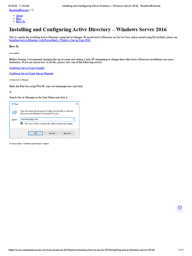 Installing and Configuring Active Directory - Windows Server 2016 ReadAndExecute | PDF | Active ...