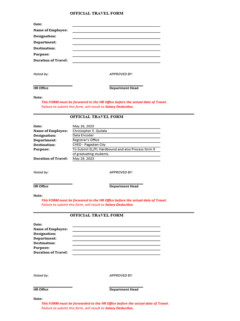 Travel Form | PDF | Career & Growth