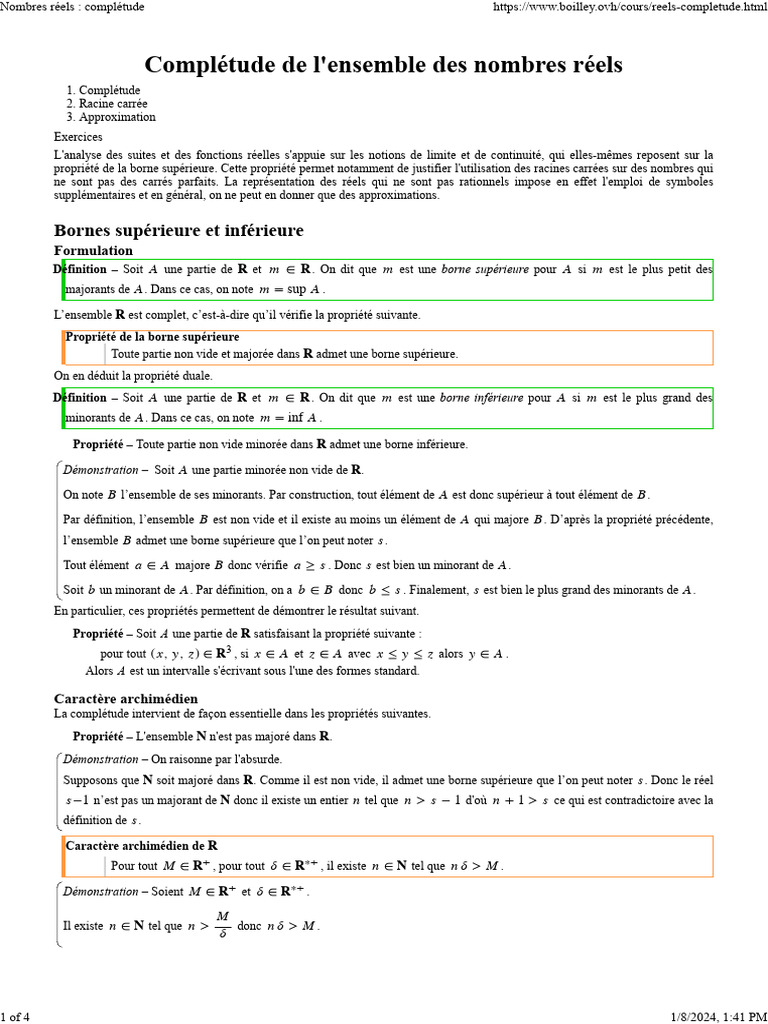 Complétude des Nombres Réels | PDF | Nombre réel | Ensemble (Mathématiques)