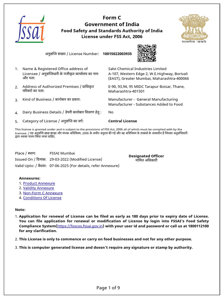 FSSAI License | PDF | Salt | Vegetable Oil