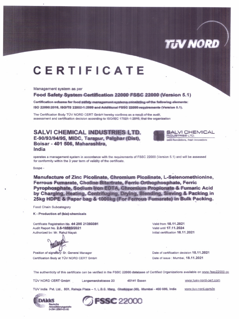 Certificate FSSC Version 5.1 | PDF
