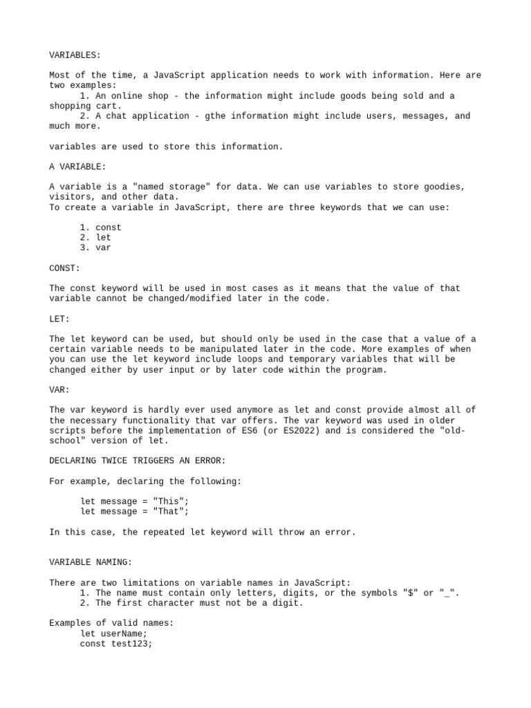 Variables | PDF | Variable (Computer Science) | Java Script Variables | PDF | Variable (Computer Science) | Java Script