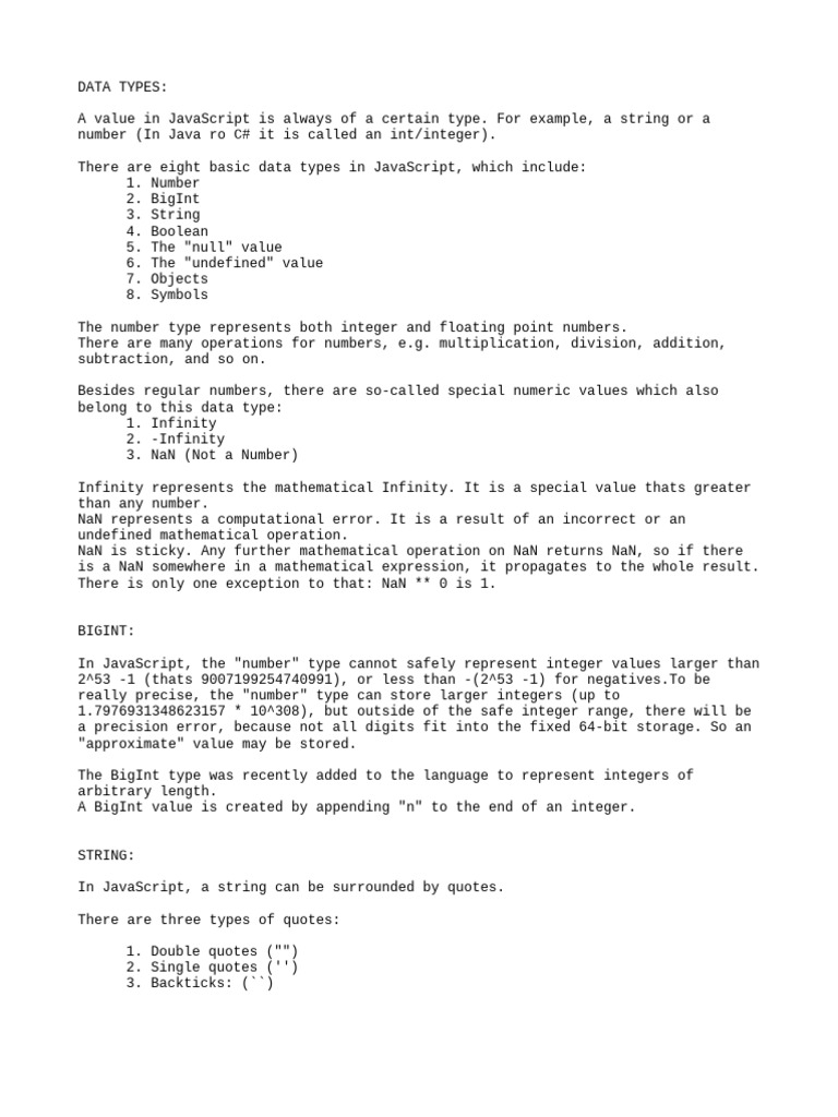Data Types | PDF | Data Type | Numbers