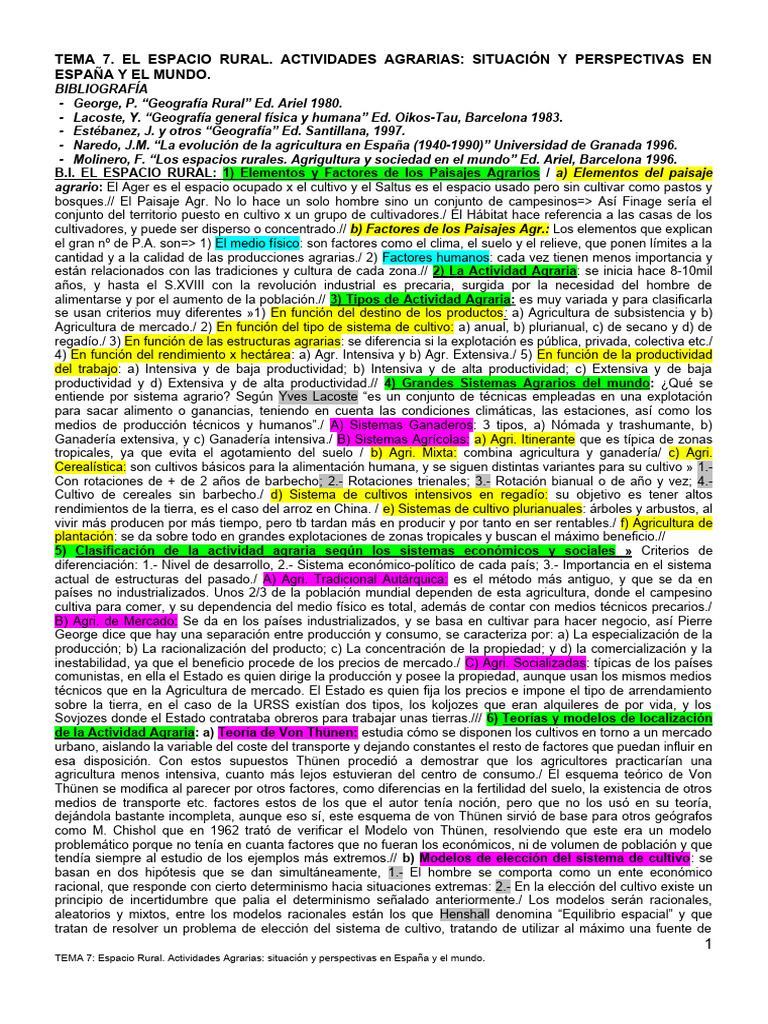 Esquemas-Resumen Temario T07 | PDF | Agricultura | Área rural