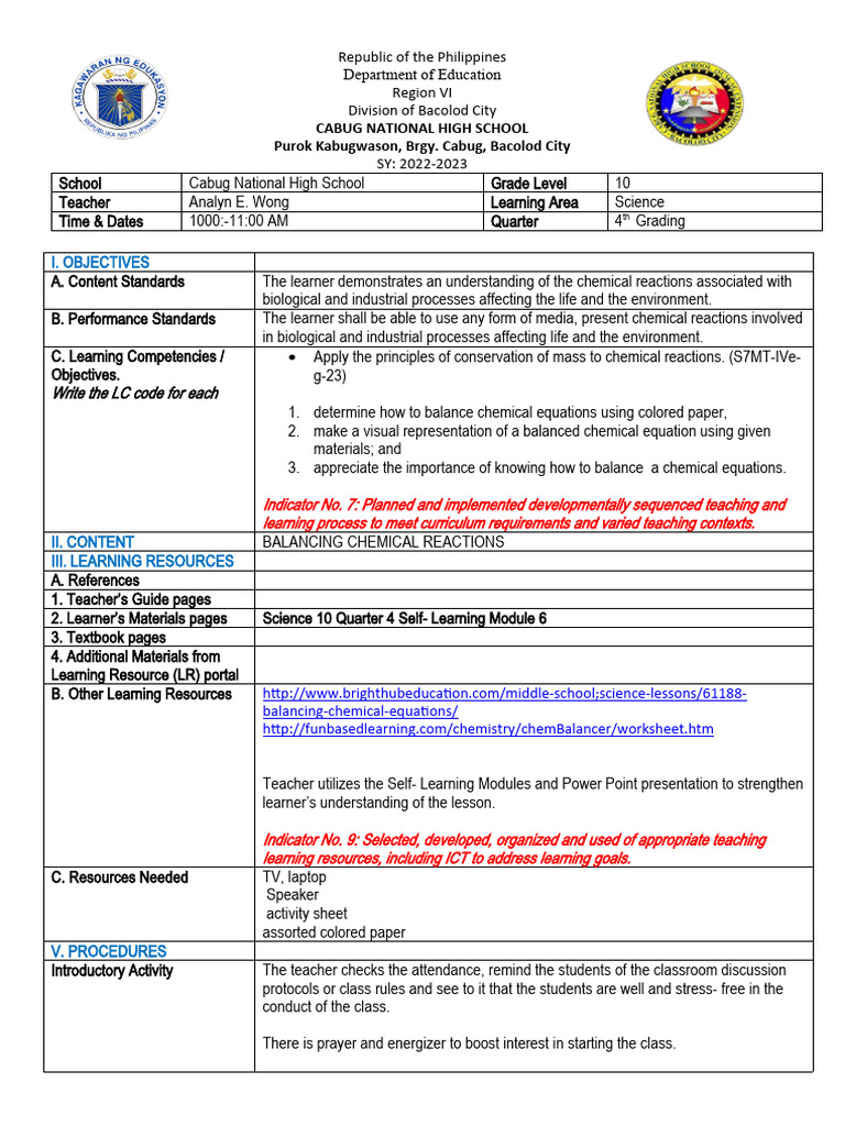 Science 4th QTR Cot | PDF | Learning | Chemistry