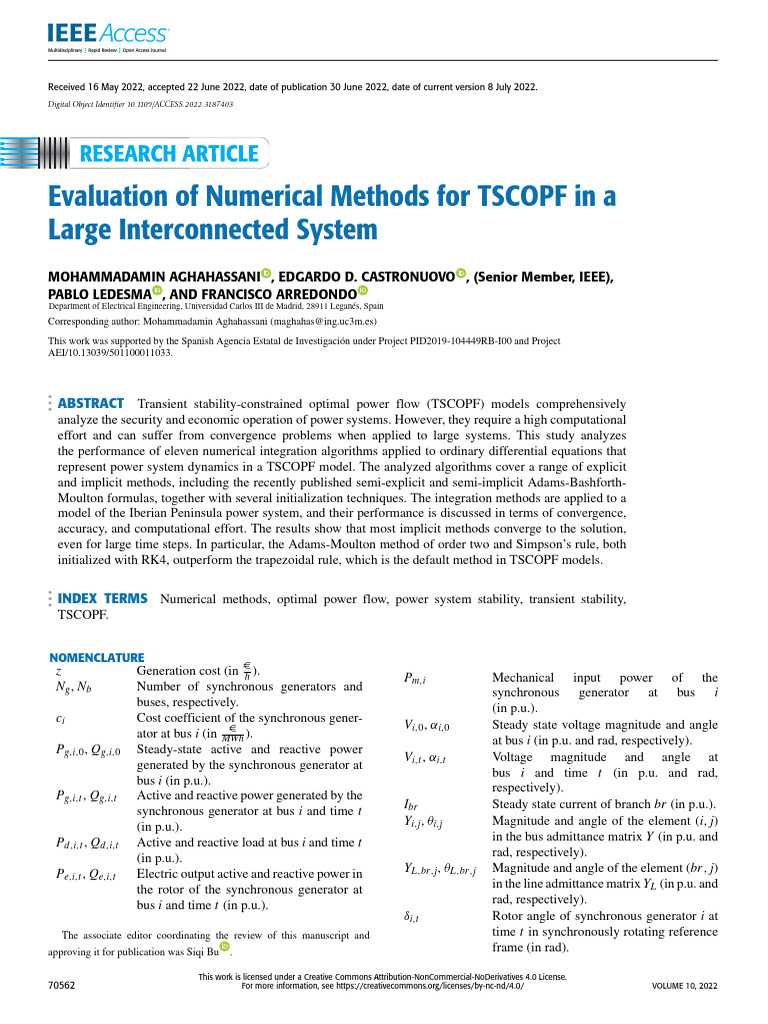 Evaluation of Numerical Methods for TSCOPF in a Large Interconnected ... Evaluation of Numerical Methods for TSCOPF in a Large Interconnected ...
