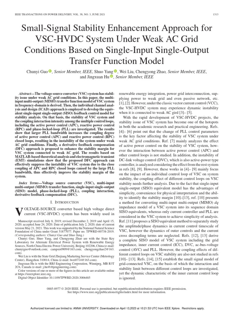 Small-Signal Stability Enhancement Approach For VSC-HVDC System Under ... Small-Signal Stability Enhancement Approach For VSC-HVDC System Under ...