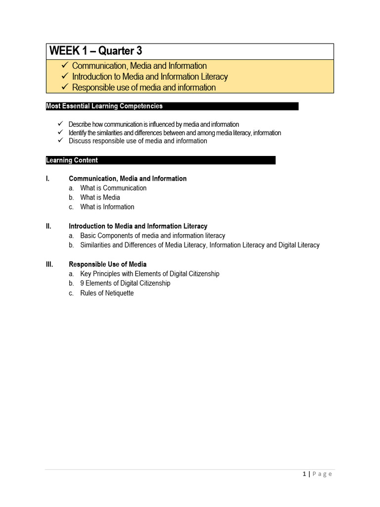 MIL Week1 Information-Sheet | PDF | Information | Information Literacy