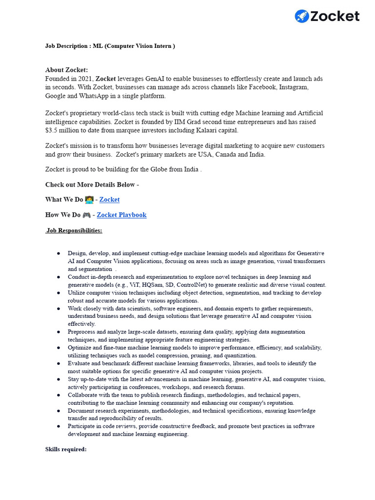 JD - ML Computer Vision | PDF | Machine Learning | Computer Vision