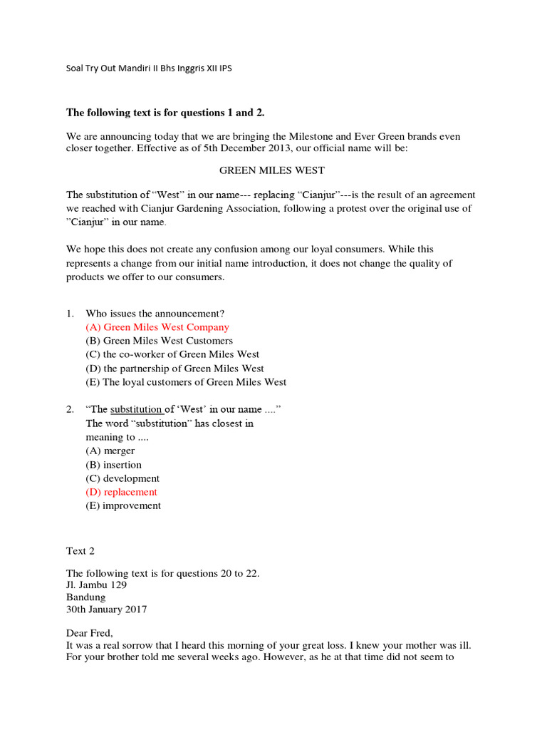 TO Mandiri II Bhs Inggris XII IPS 2019 | PDF | Tsunami | Seat Belt