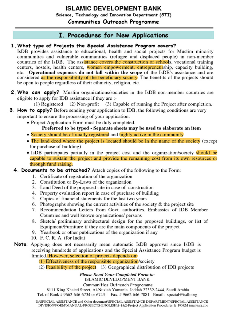 IsDB Special Assistance Application Guide | PDF | Economies