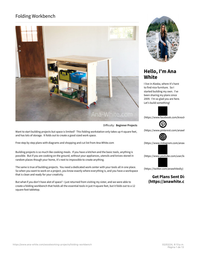 Folding Workbench Ana White Pdf Cabinetry Equipment
