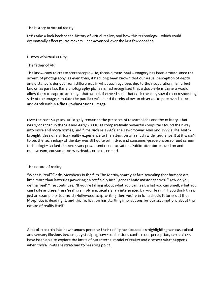 The History of Virtual Reality | PDF | Virtual Reality | Augmented Reality