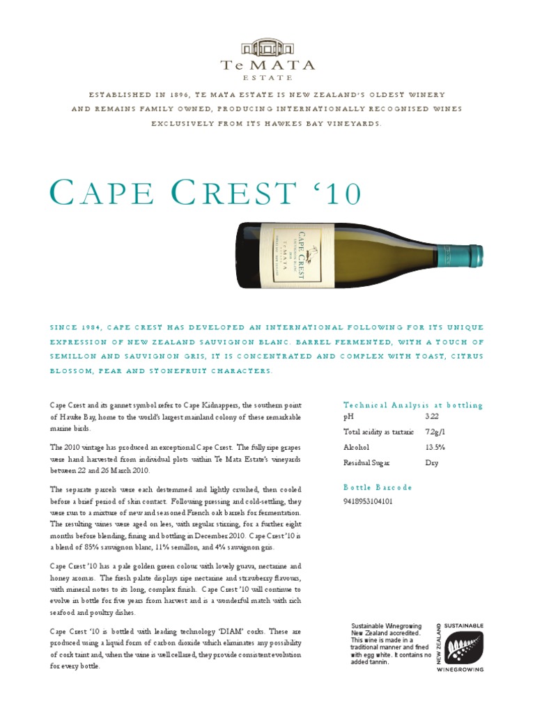 Te Mata Cape Crest 2010 | PDF