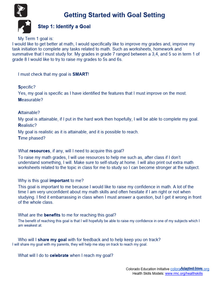G8 Term 1 Goal Raise My Math Grades | PDF | Goal | Behavior Modification