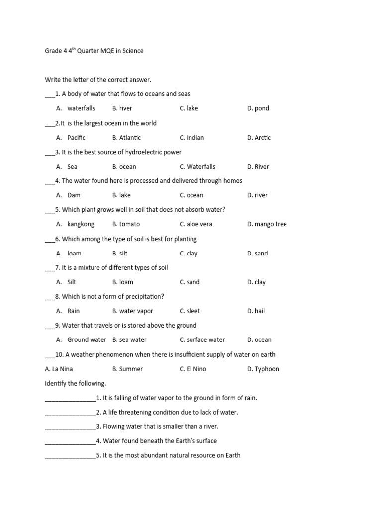 Grade 4 Science MQE: Water and Soil Concepts | PDF | Water | Soil