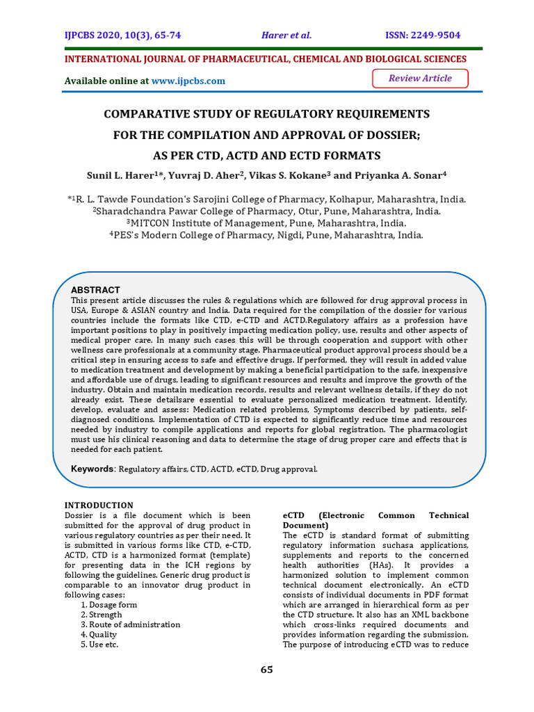 Comparative Study of Regulatory Requirementsfor The Compilation and ...