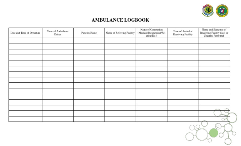 Ambulance Logbook Template | PDF