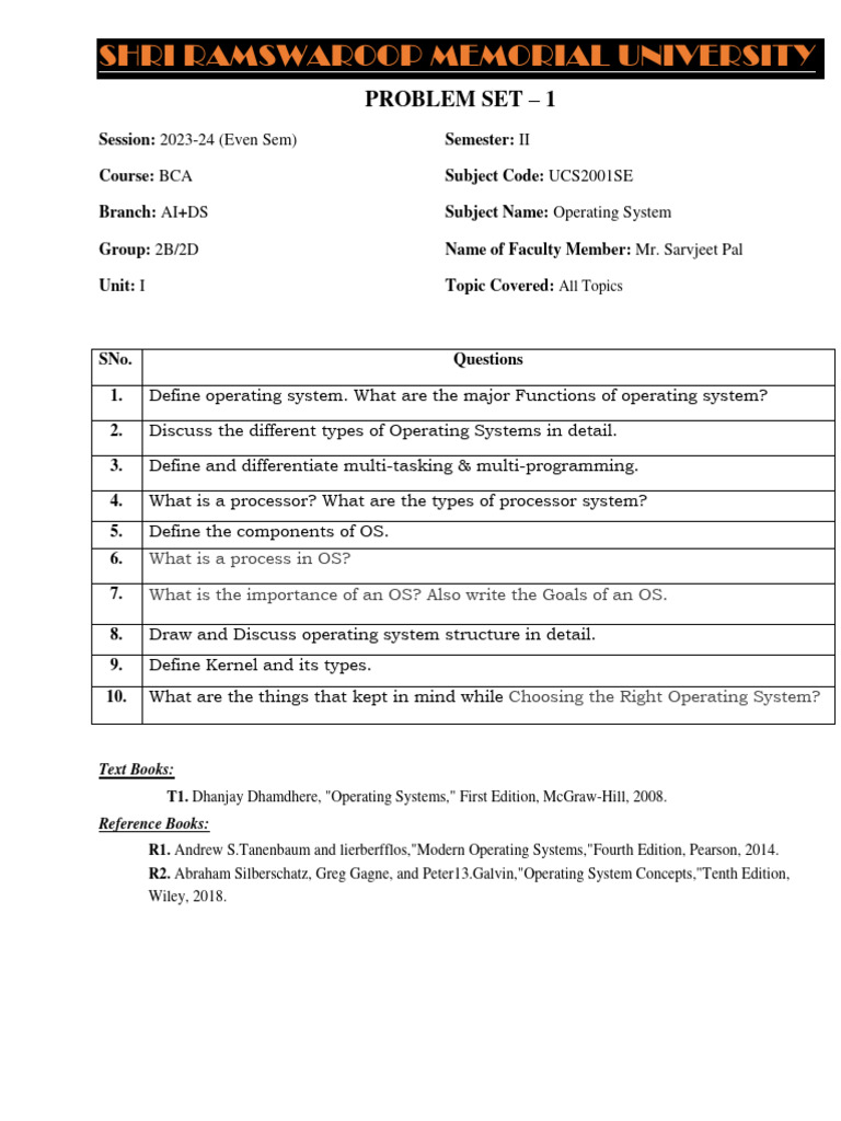 Problem Set Operating System | PDF