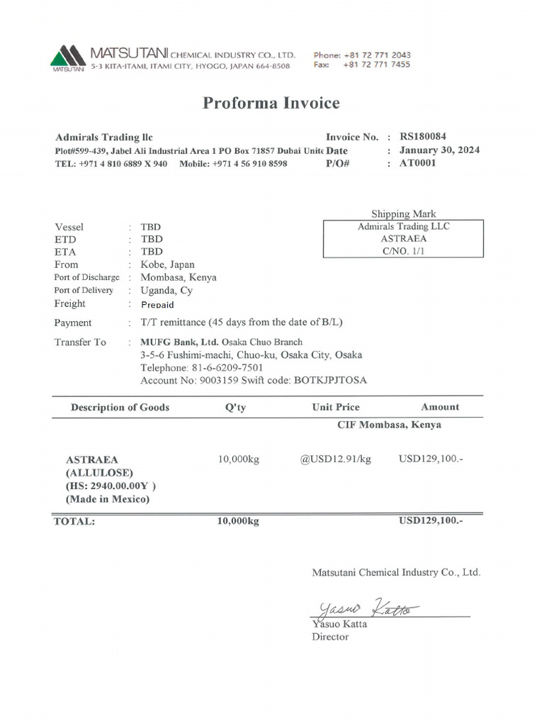 Proforma Invoice Admirals | PDF
