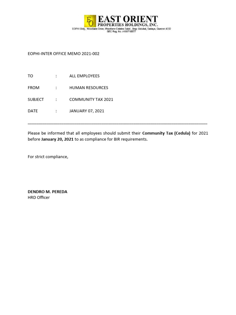 Inter Office Memo 2021 002 Cedula 2021 | PDF | Business | Social Science