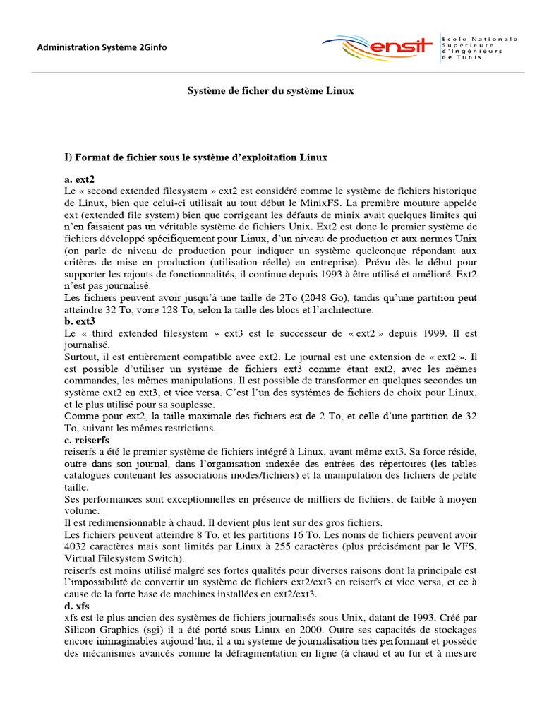 Chapitre 2 - Système de Ficher Du Système Linux | PDF | Système de fichiers | Architecture ...