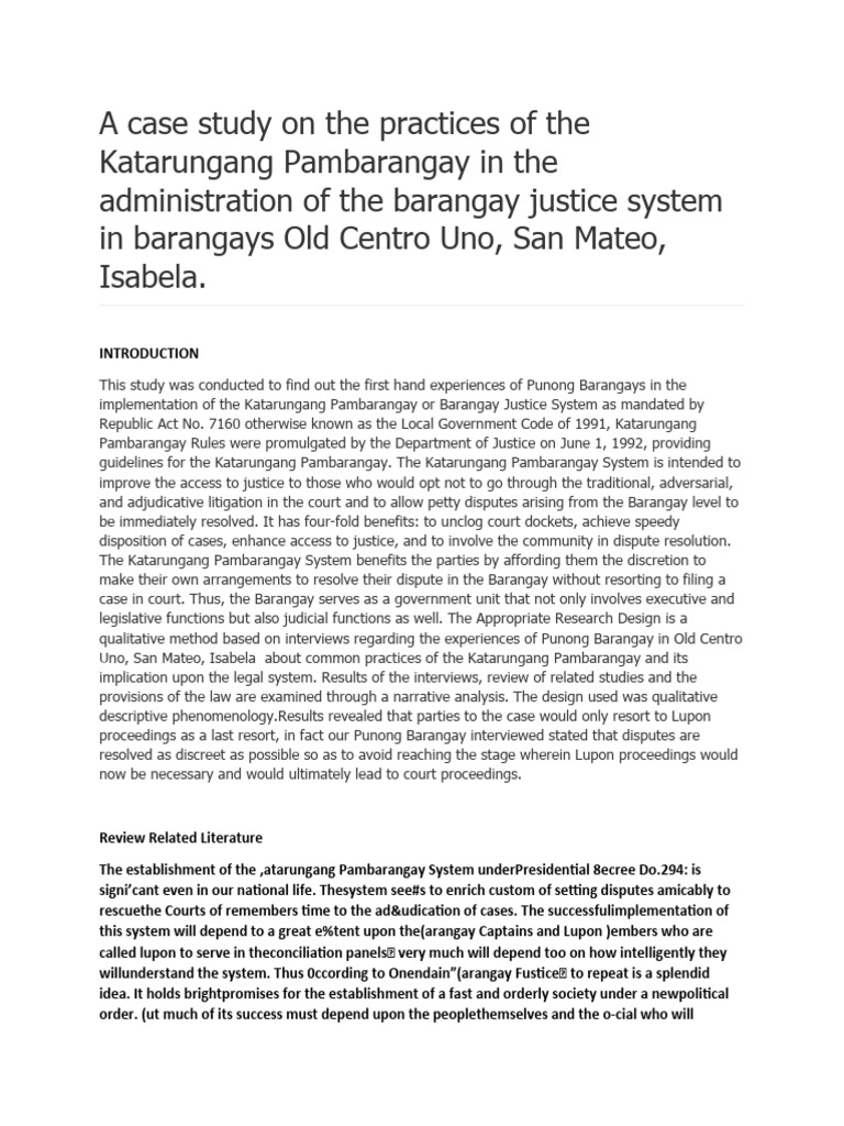 A Case Study On The Practices of The Katarungang Pambarangay in The ...