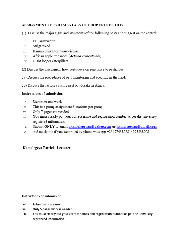 Assignment 1 Fundamentals of Crop Protection | PDF