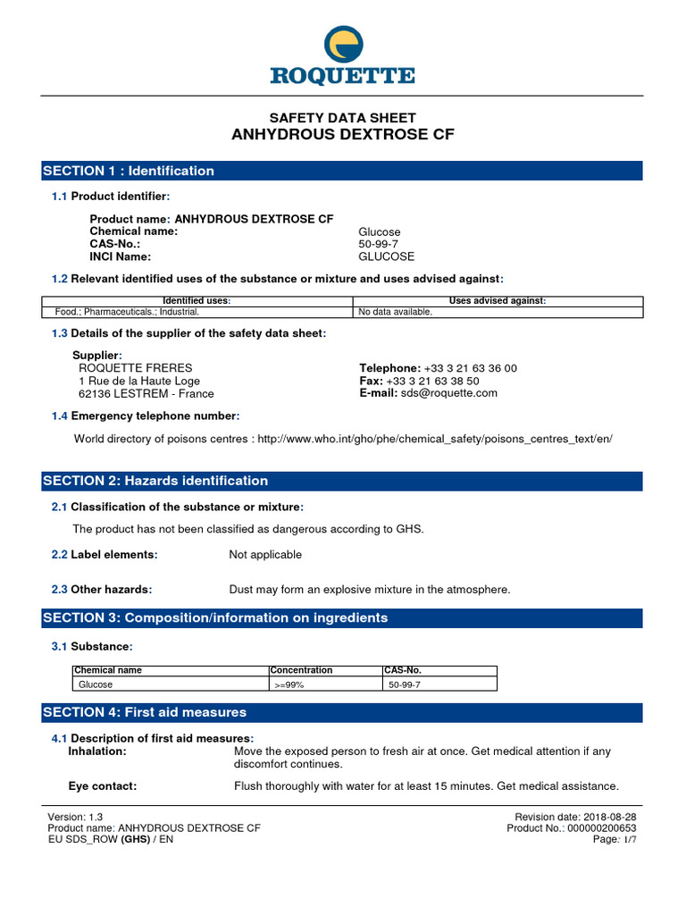 MSDS Dextrose | Download Free PDF | Firefighting | Personal Protective ...