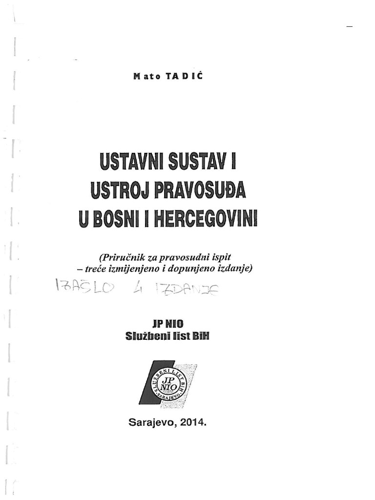 Ustavni Sustav I Ustroj Pravosuđa U Bosni I Hercegovini | PDF