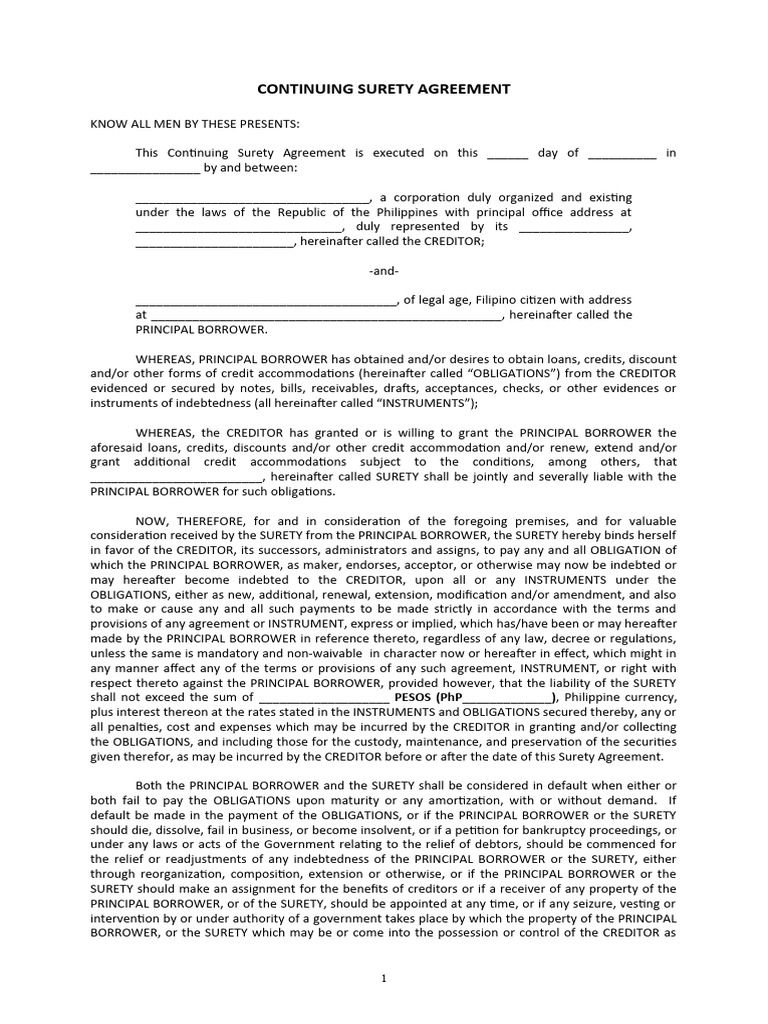 JSS - Surety Agreement | Download Free PDF | Debt | Surety