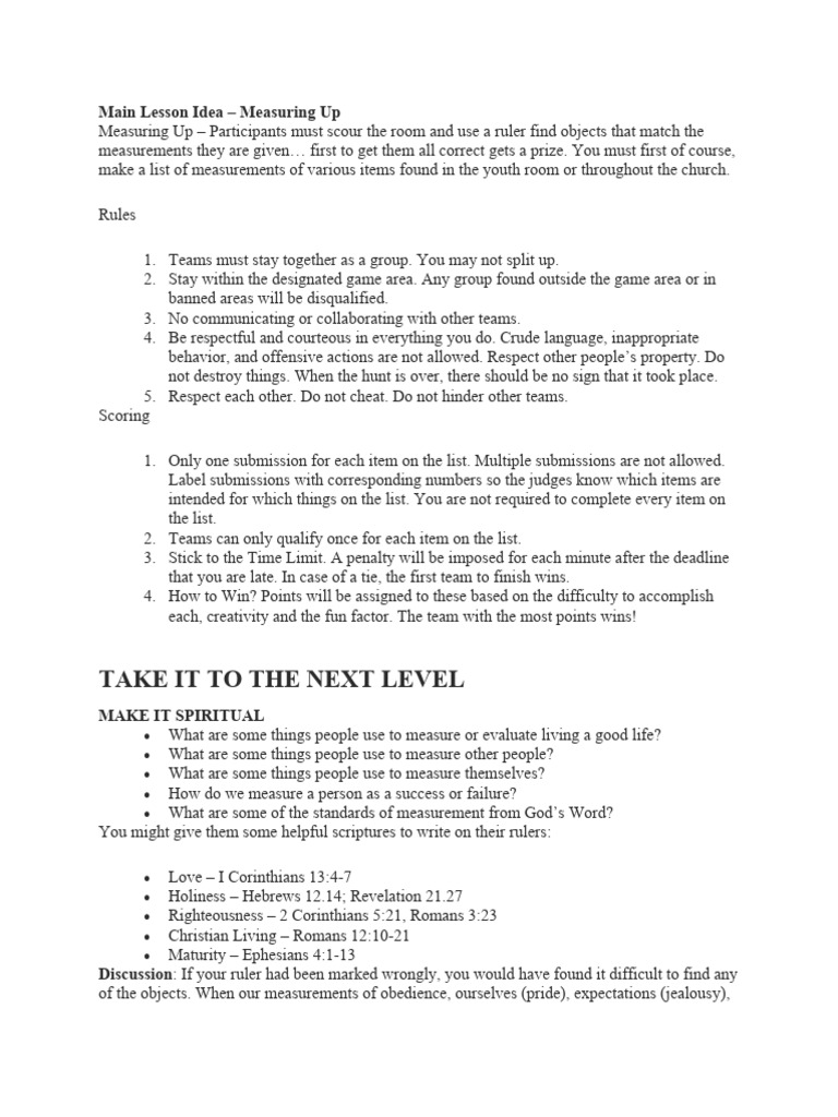 Take It To The Next Level: Main Lesson Idea - Measuring Up | PDF ...