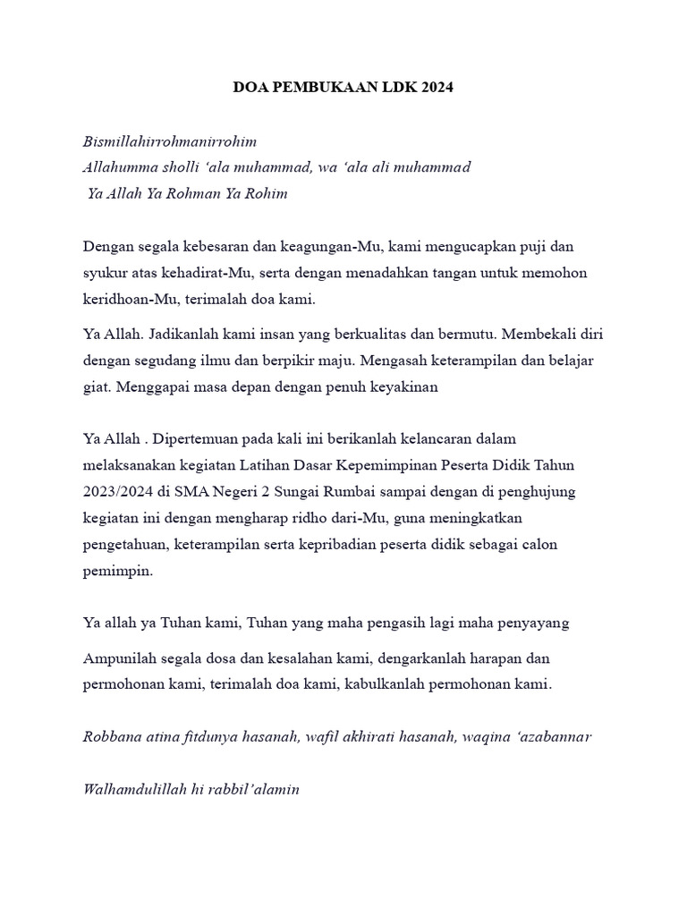 Doa Pembukaan LDK 2024 | PDF