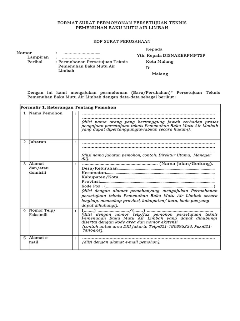 C 1 Surat Permohonan Persetujuan Teknis | PDF | Komputer