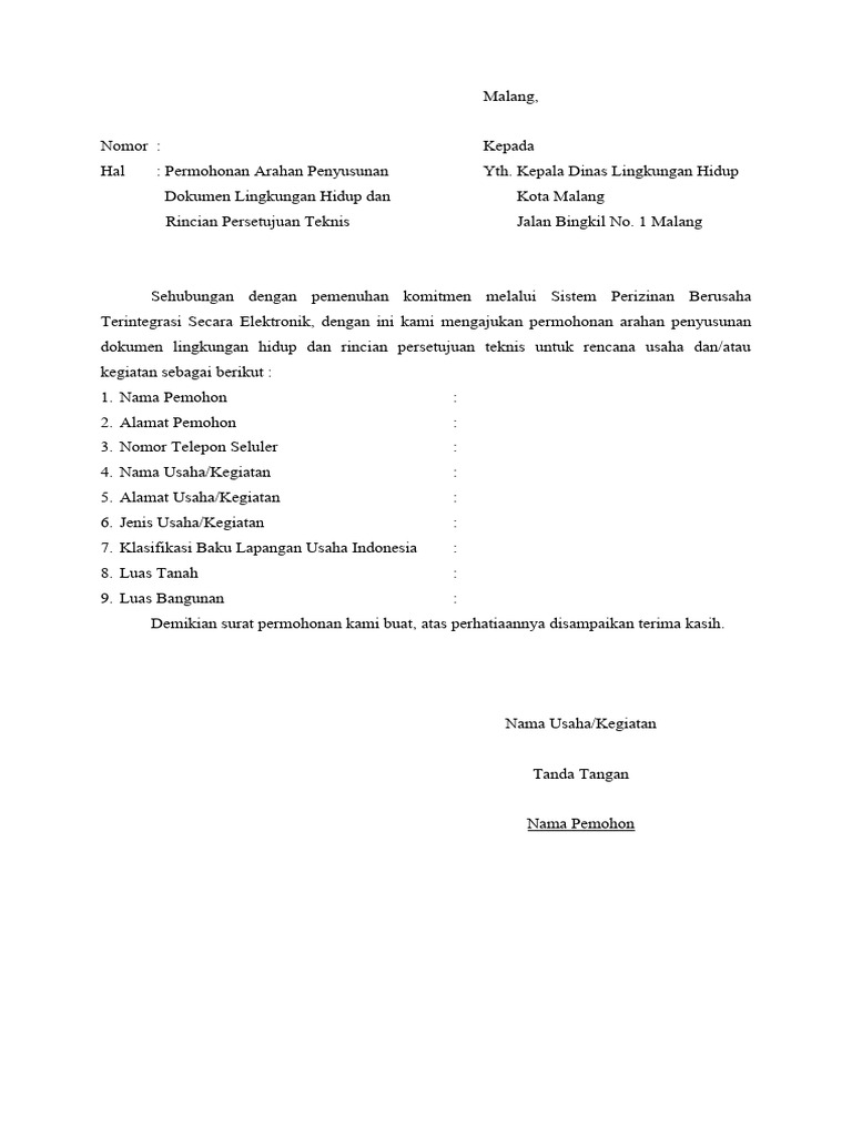 B.0. Surat Permohonan Arahan Dokumen LH | PDF