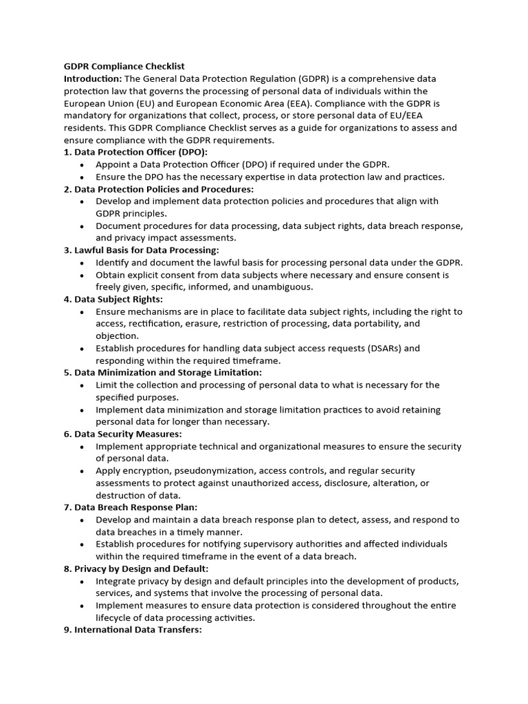 GDPR Compliance Checklist | Download Free PDF | Information Technology ...