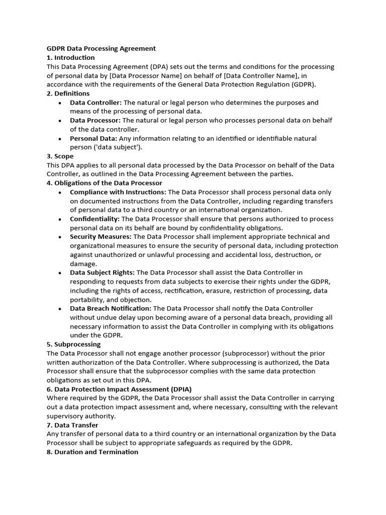 GDPR Data Processing Agreement | PDF | Governance | Government