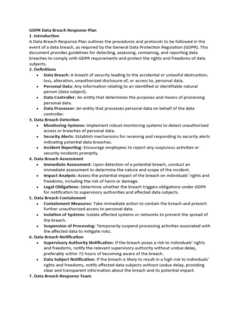 GDPR Data Breach Response Plan | PDF | Computer Security | Security