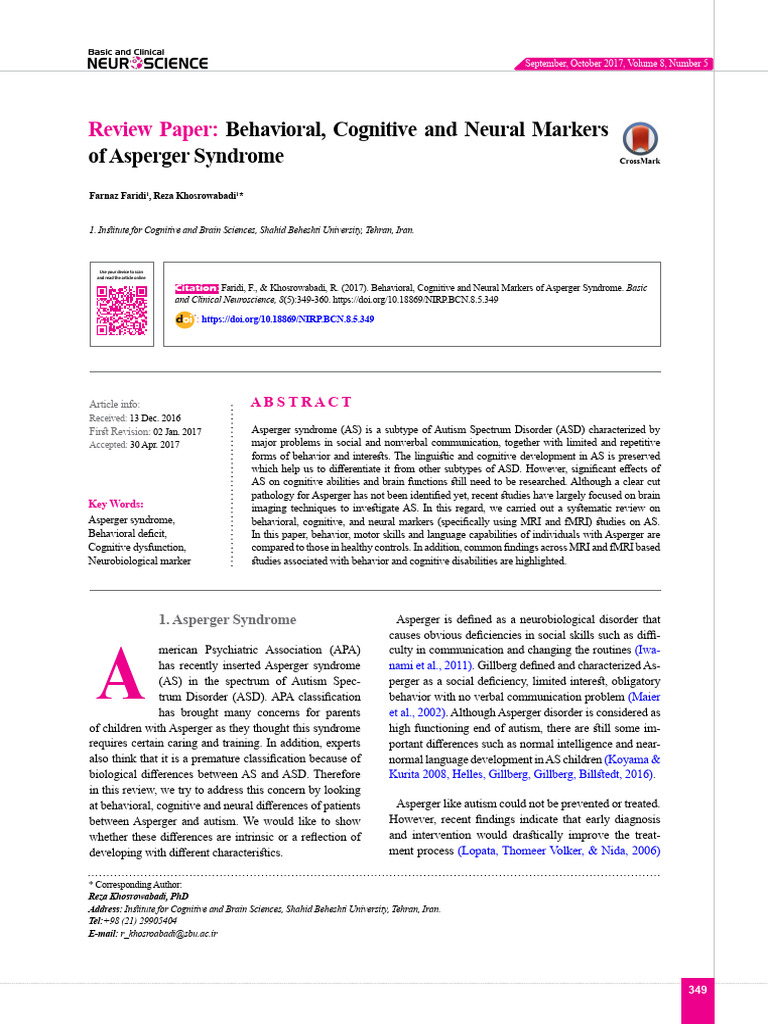 Review Paper - Behavioral, Cognitive and Neural Markers of Asperger Syndrome | PDF | Asperger ...