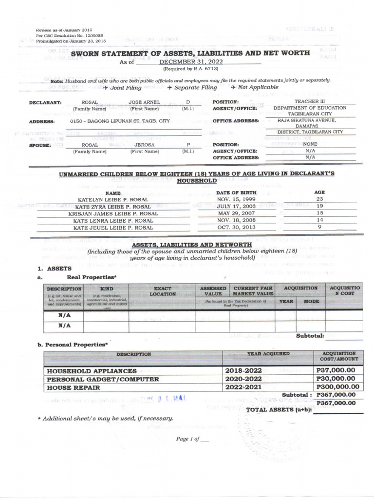 Saln Cy 2022 Rosal Jose Arnel D. | PDF