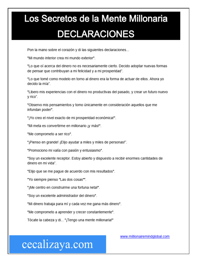 Los Secretos de La Mente Millonaria - Declaraciones | PDF Los Secretos de La Mente Millonaria - Declaraciones | PDF
